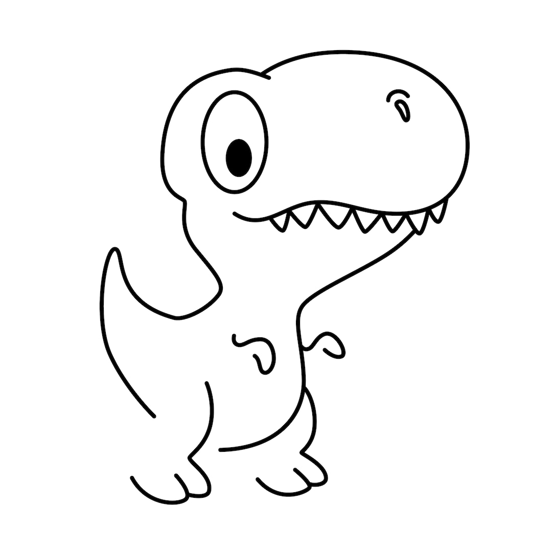 Cute Dino, T-rex Line Art 5 Direct Downloads in Black & White SVG, PNG ...