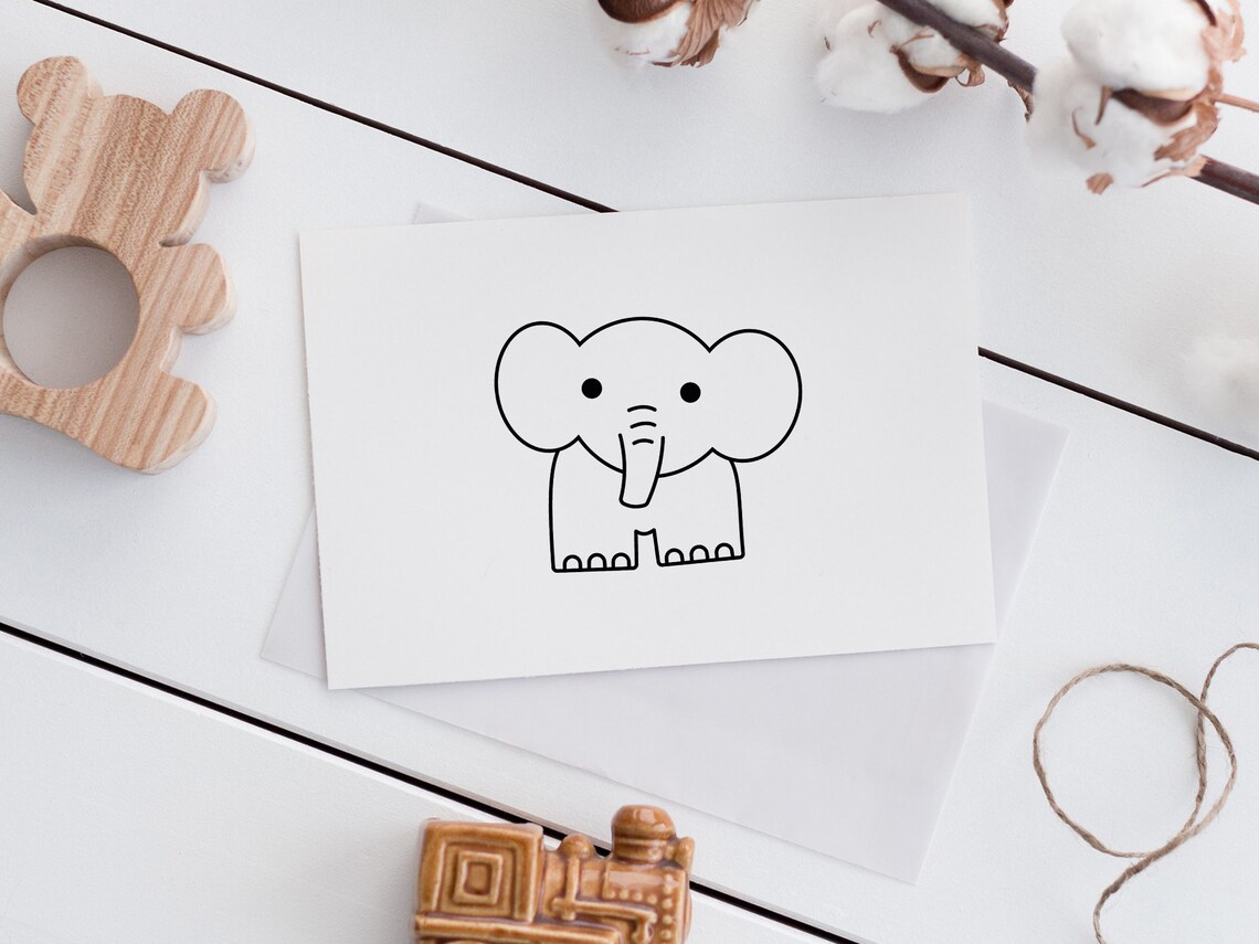 Cute Elephant Line Art - 5 Direct Downloads in Black & White SVG, PNG ...