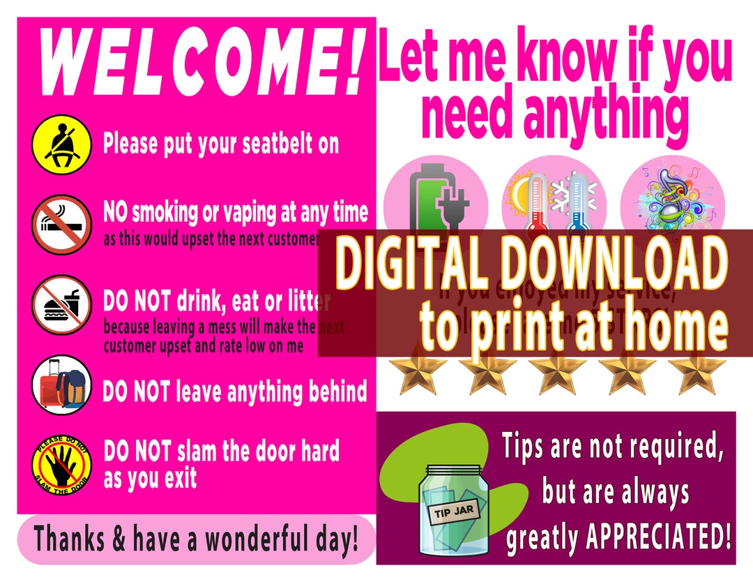 Lyft Rideshare Tip and Rating Sign Eng and Spa - Etsy