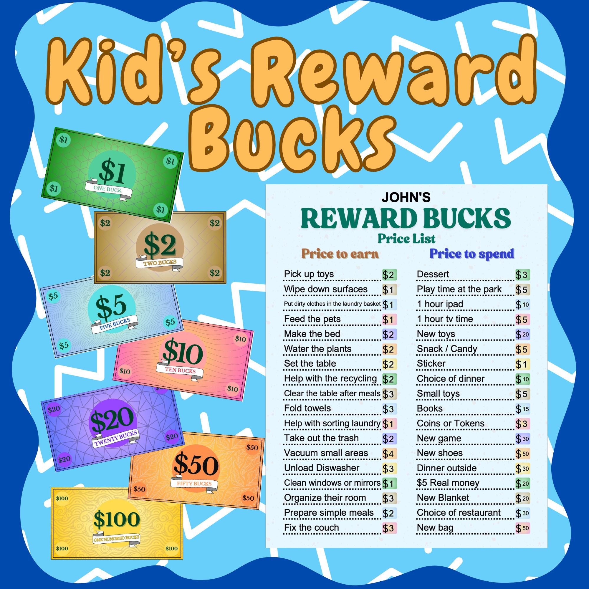 Kids Reward Bucks Printable | Editable Chore Incentive System, Behavior ...
