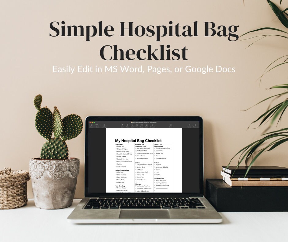 Hospital Bag Checklist Guide Printable Birth Checklist Hospital Bag ...