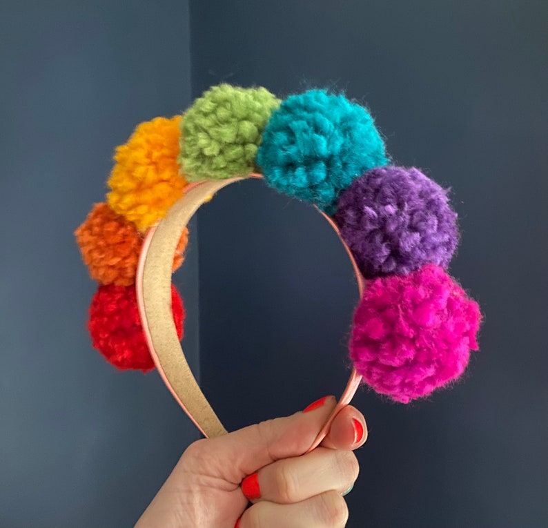 Rainbow Pom Pom Head Band, Head Dress, Pride, Festival, Rave, - Etsy