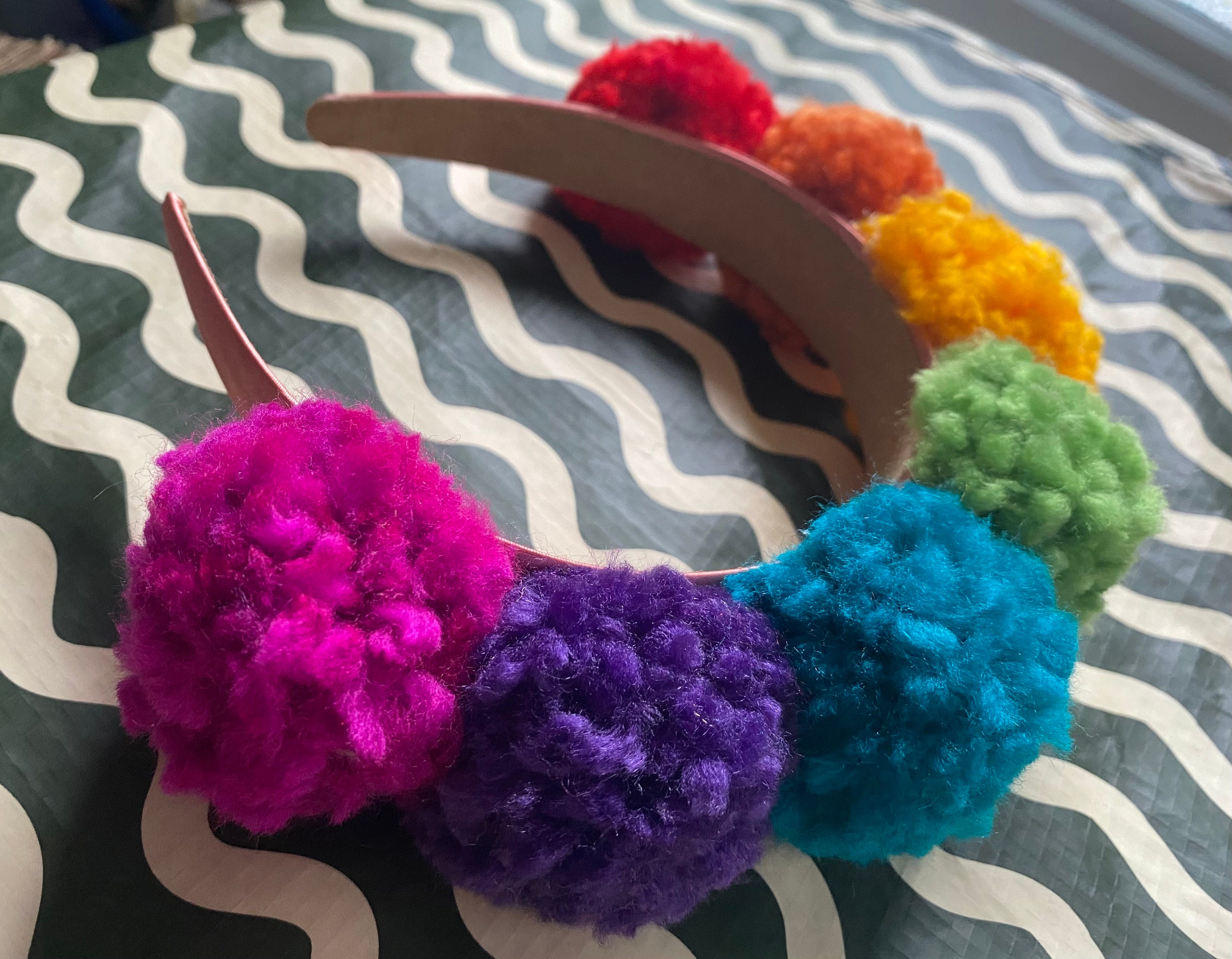 Rainbow Pom Pom Head Band, Head Dress, Pride, Festival, Rave, - Etsy
