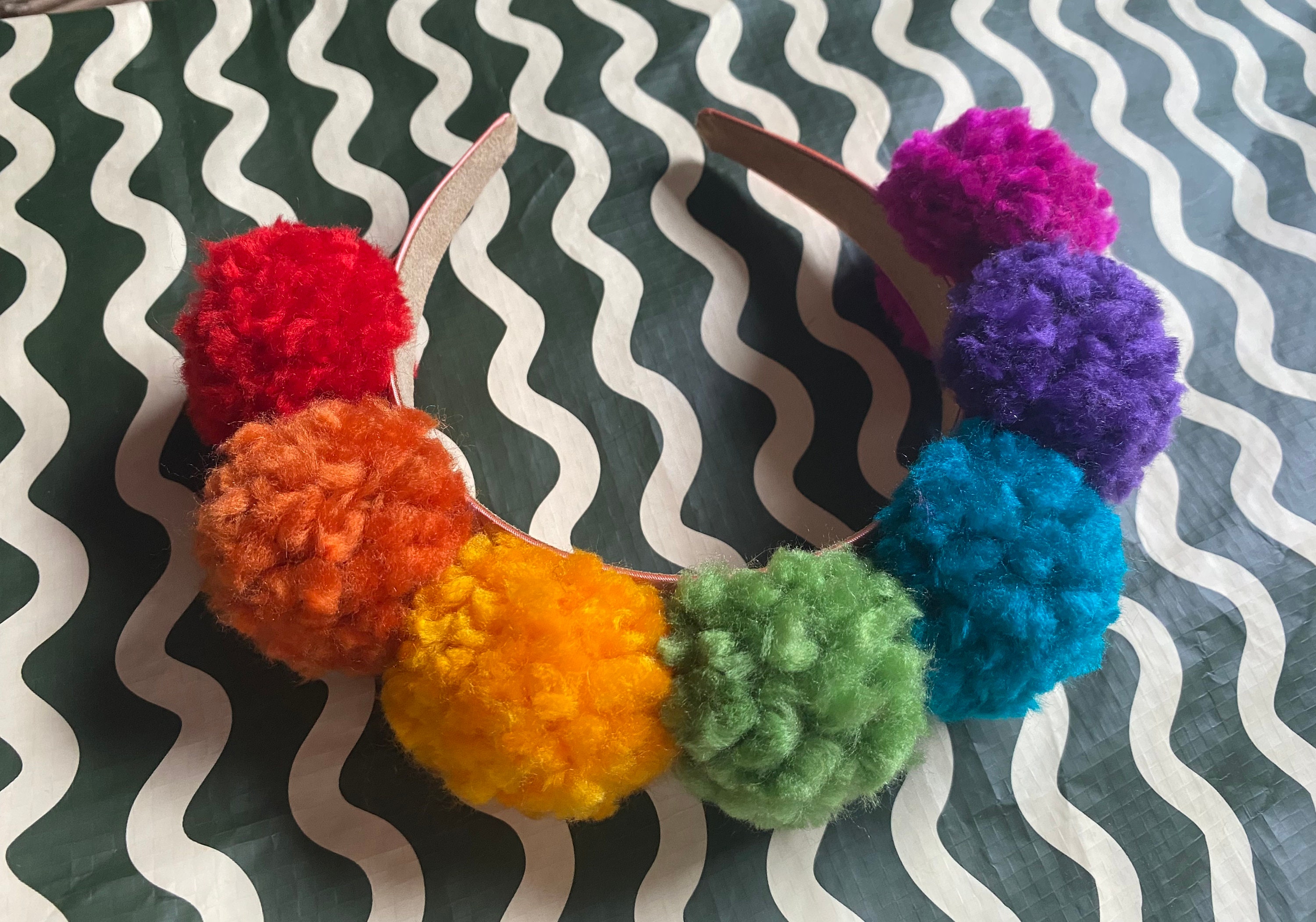 Rainbow Pom Pom Head Band, Head Dress, Pride, Festival, Rave, - Etsy