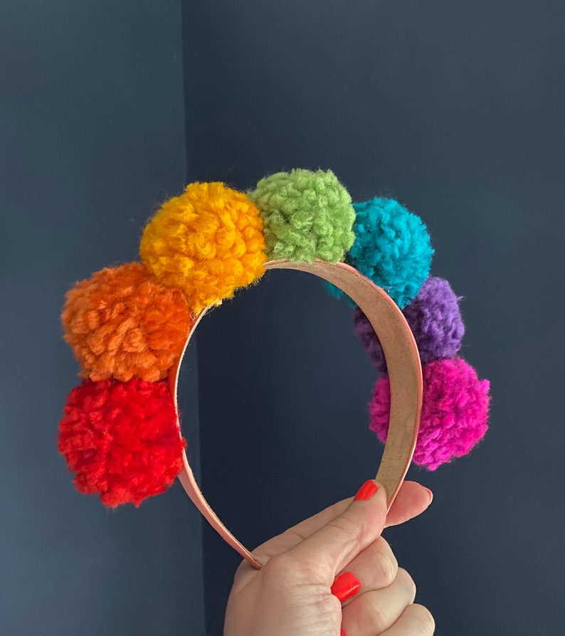 Rainbow Pom Pom Head Band, Head Dress, Pride, Festival, Rave, - Etsy
