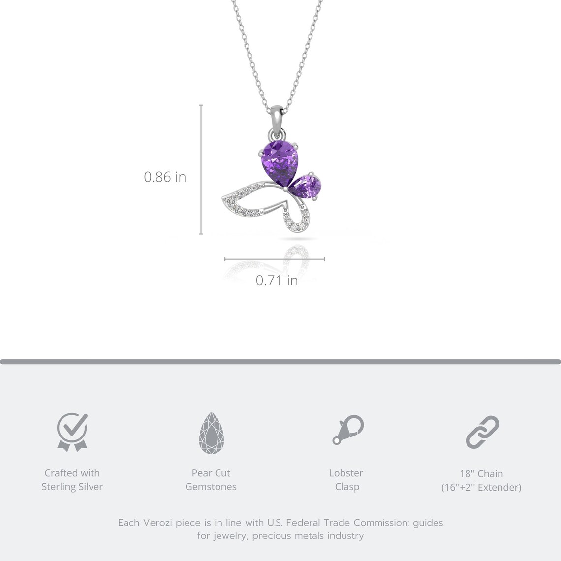 Amethyst Butterfly Necklace, Minimalist Necklace, Butterfly Necklace ...