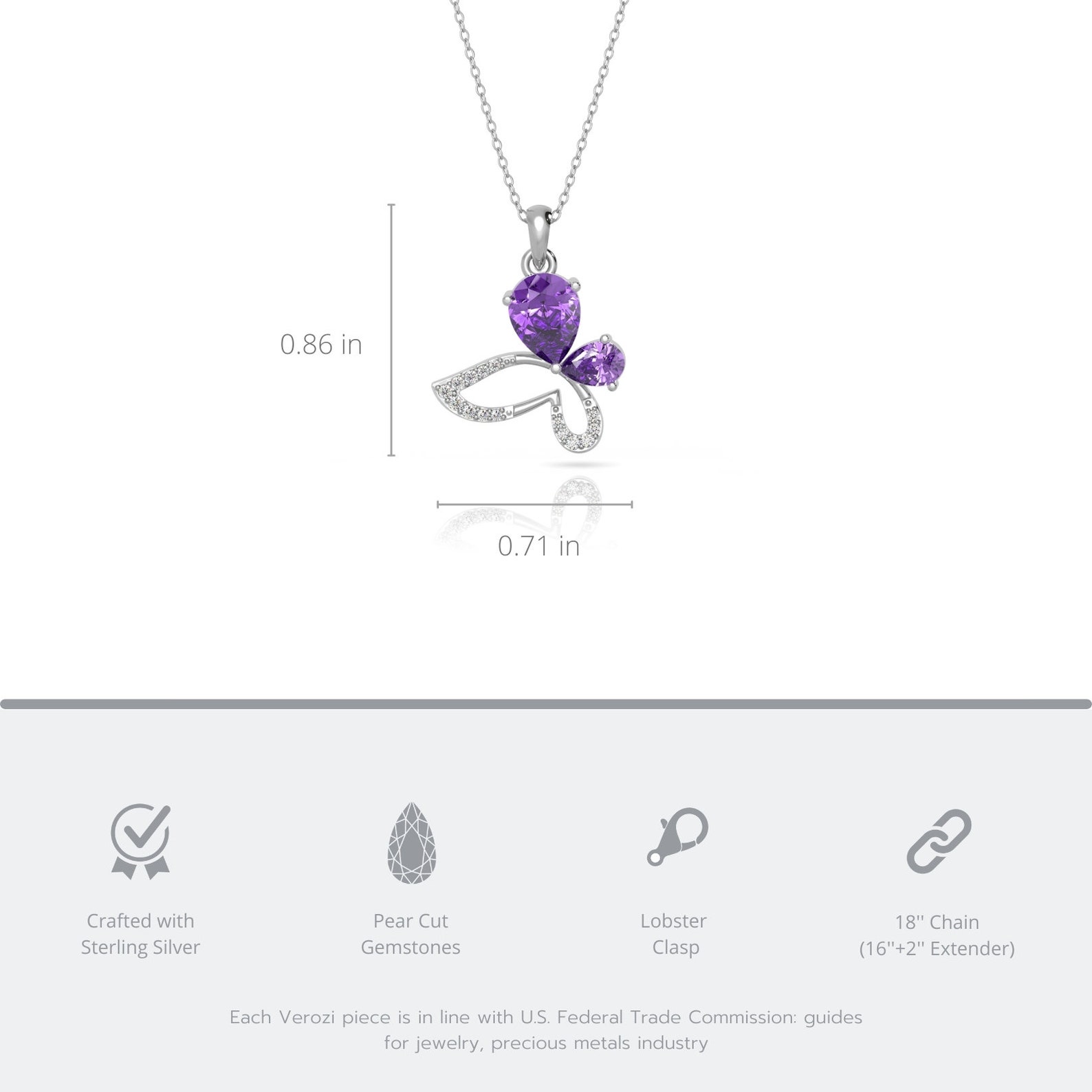 Amethyst Butterfly Necklace, Minimalist Necklace, Butterfly Necklace ...