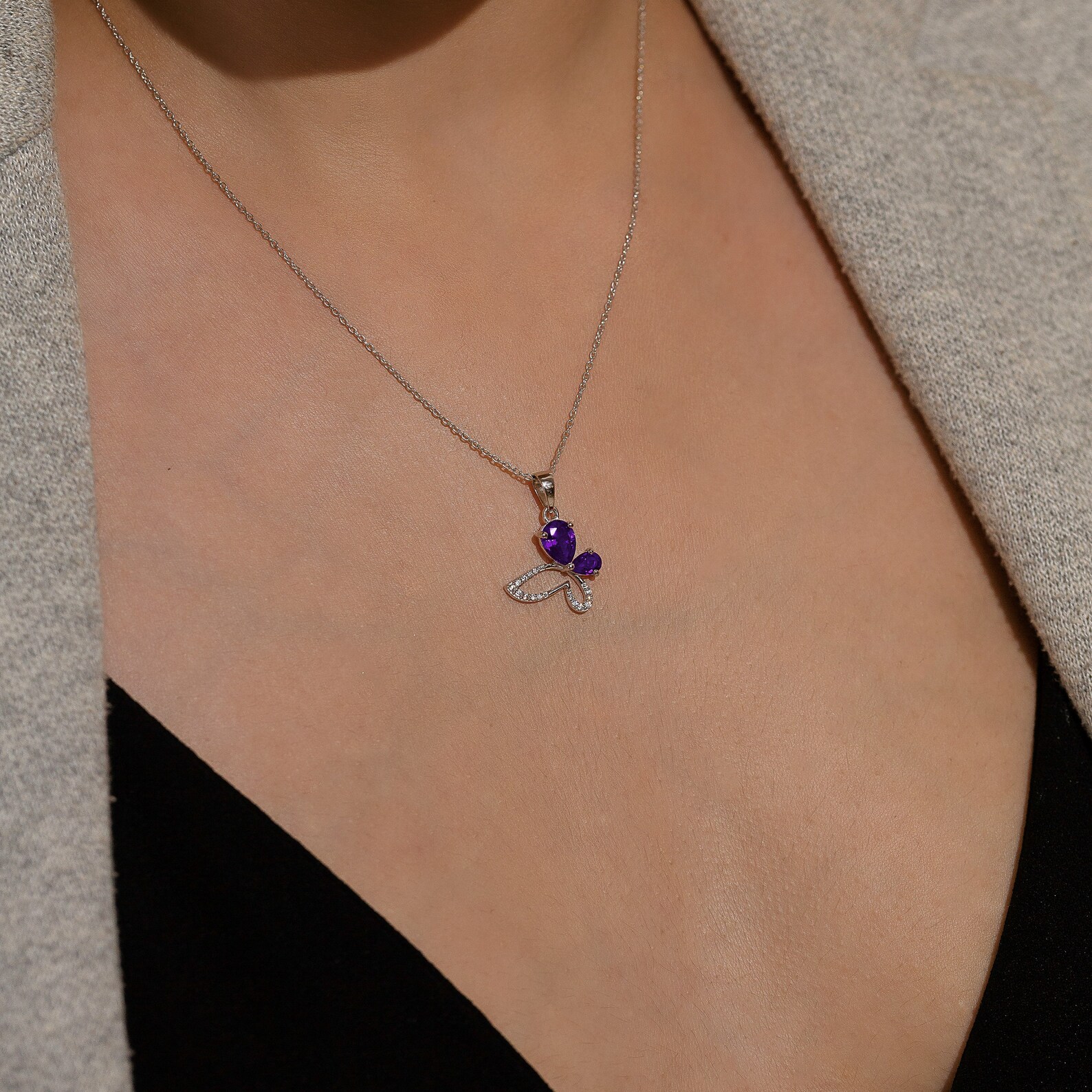 Amethyst Butterfly Necklace, Minimalist Necklace, Butterfly Necklace ...