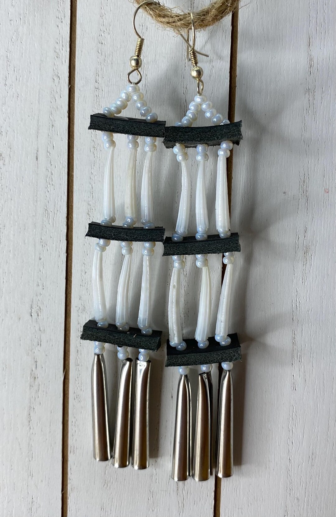 Native American Handmade Beaded Dentalium Shell Cone Earrings ...