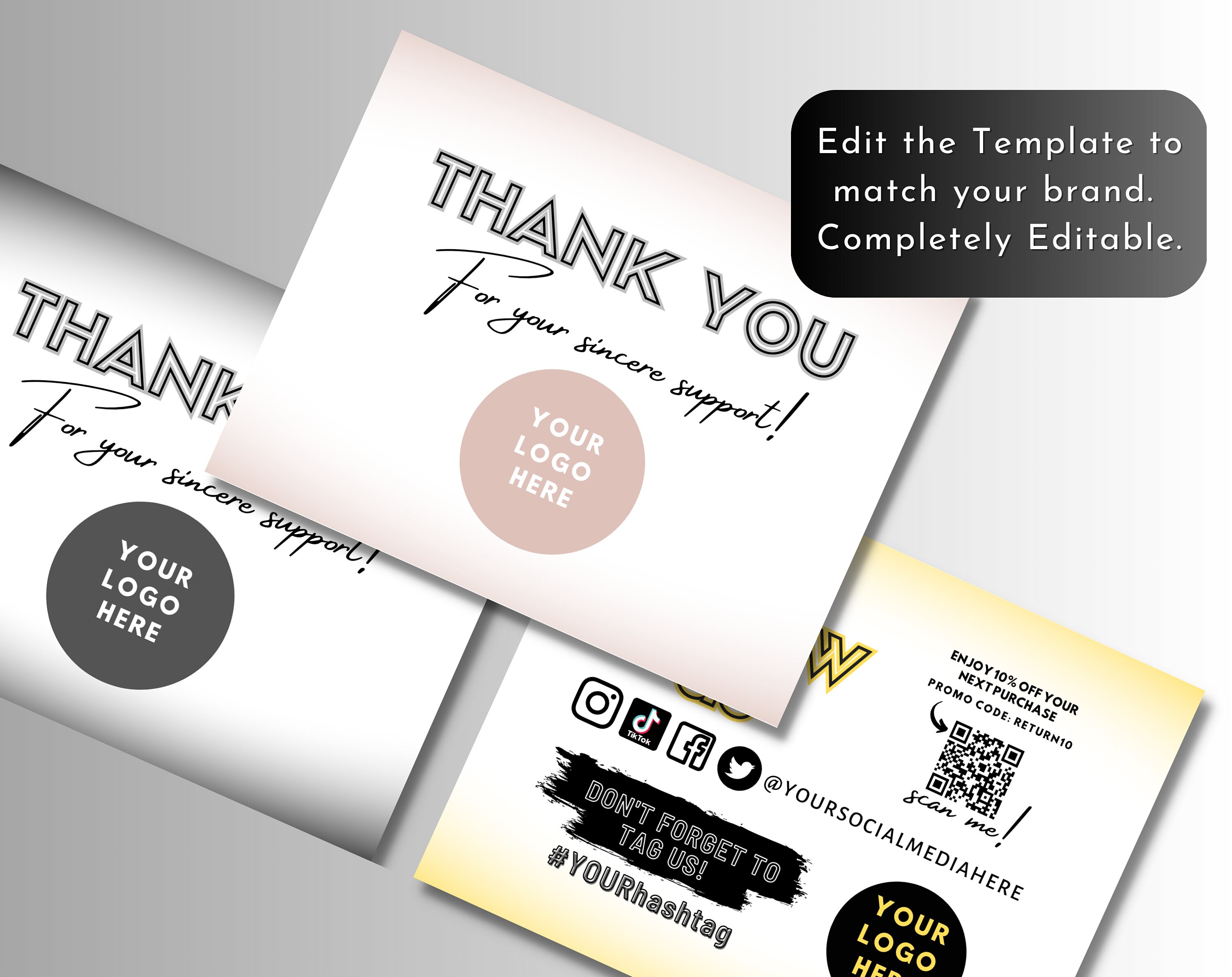 QR Code Customer Thank You Card Canva Template, Editable Thank You Card ...