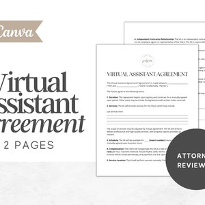 Virtual Assistant Agreement Form, Editable Attorney-reviewed, Virtual ...
