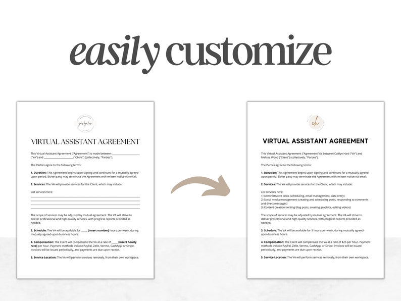 Virtual Assistant Agreement Form, Editable Attorney-reviewed, Virtual ...