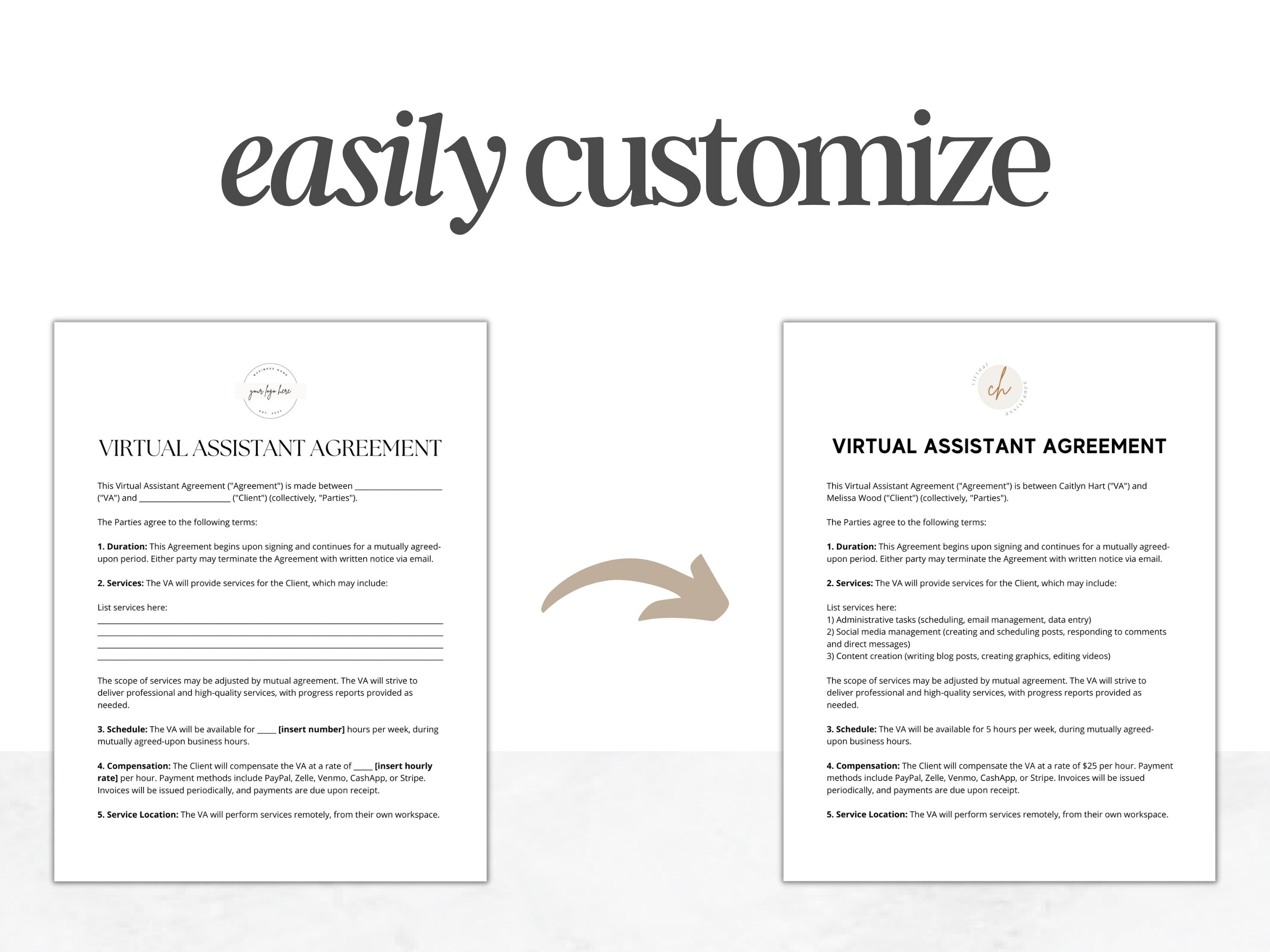 Virtual Assistant Agreement Form, Editable Attorney-reviewed, Virtual ...
