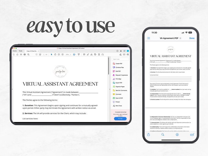Virtual Assistant Agreement Form, Editable Attorney-reviewed, Virtual ...