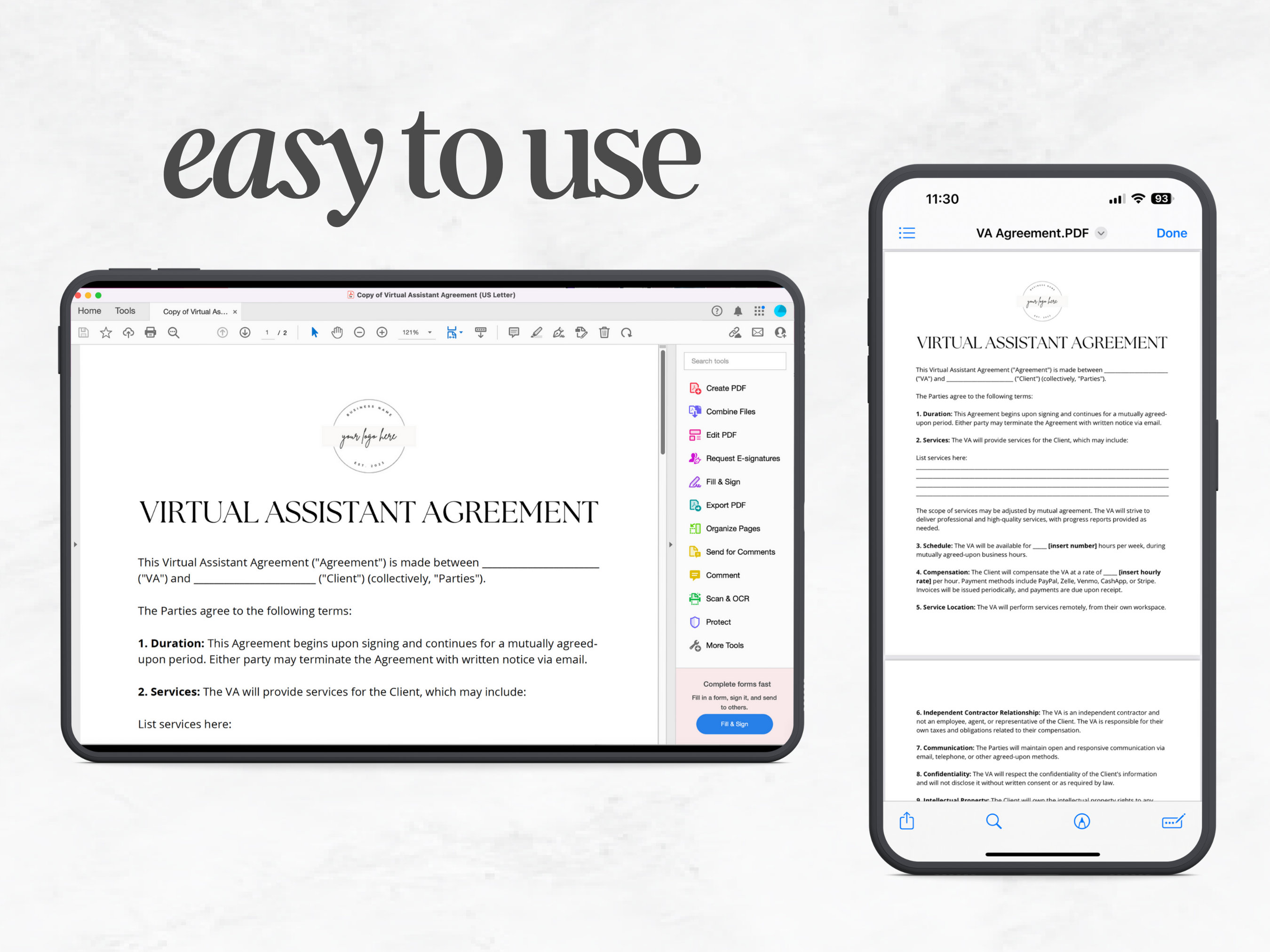Virtual Assistant Agreement Form, Editable Attorney-reviewed, Virtual ...