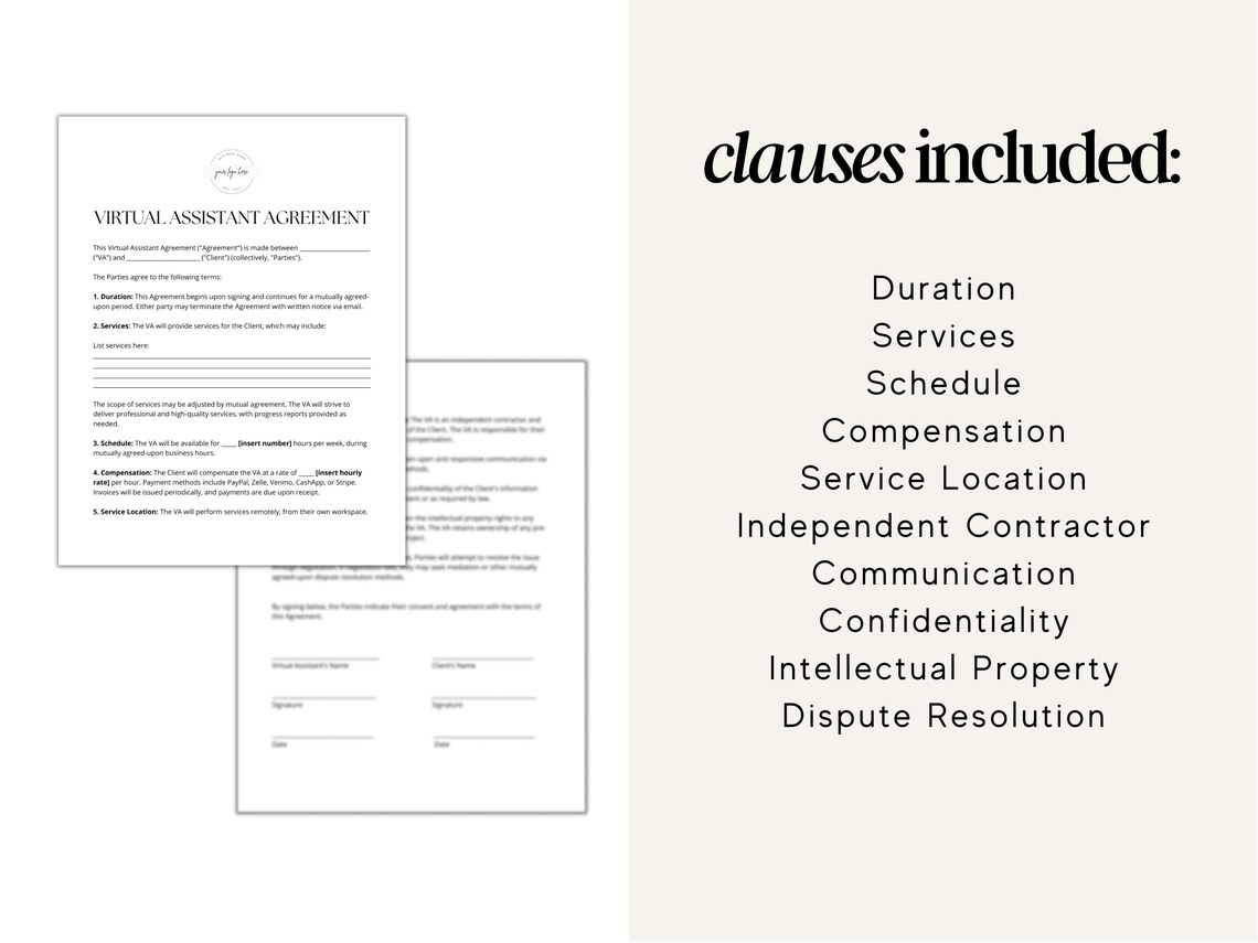 Virtual Assistant Agreement Form, Editable Attorney-reviewed, Virtual ...