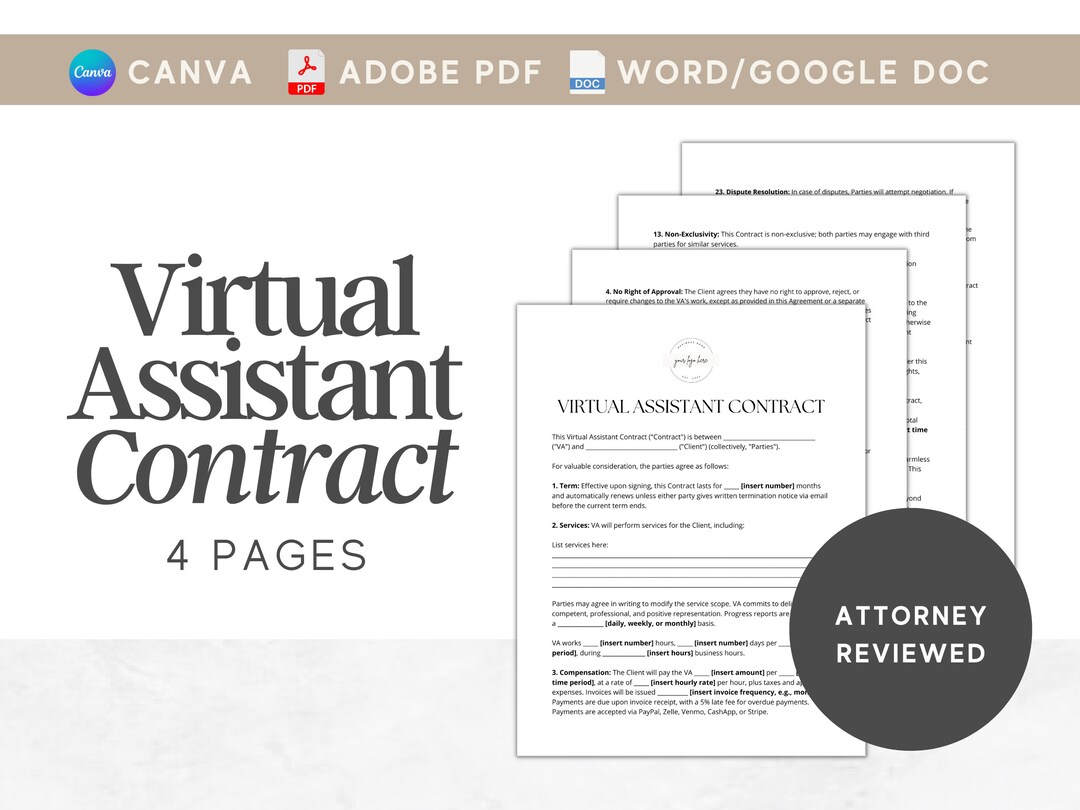 Virtual Assistant Contract Form, Editable Attorney-reviewed Contract ...