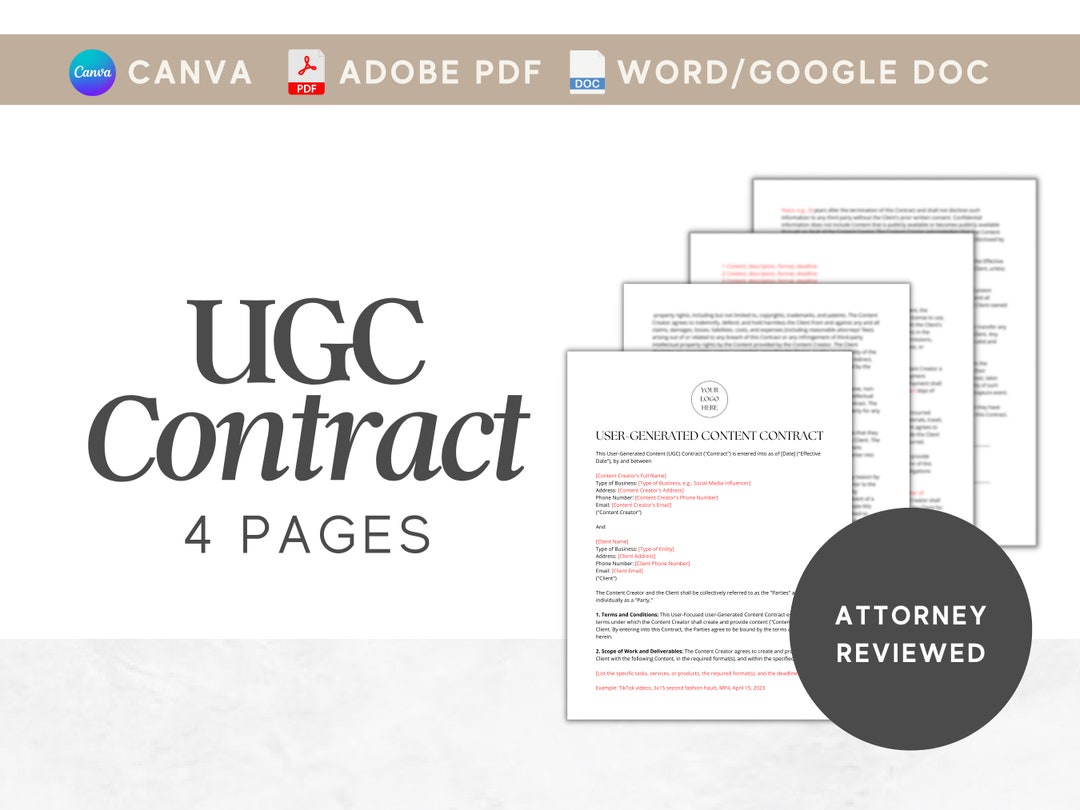 UGC Contract Template, UGC Creator, Service Agreement, User-generated ...