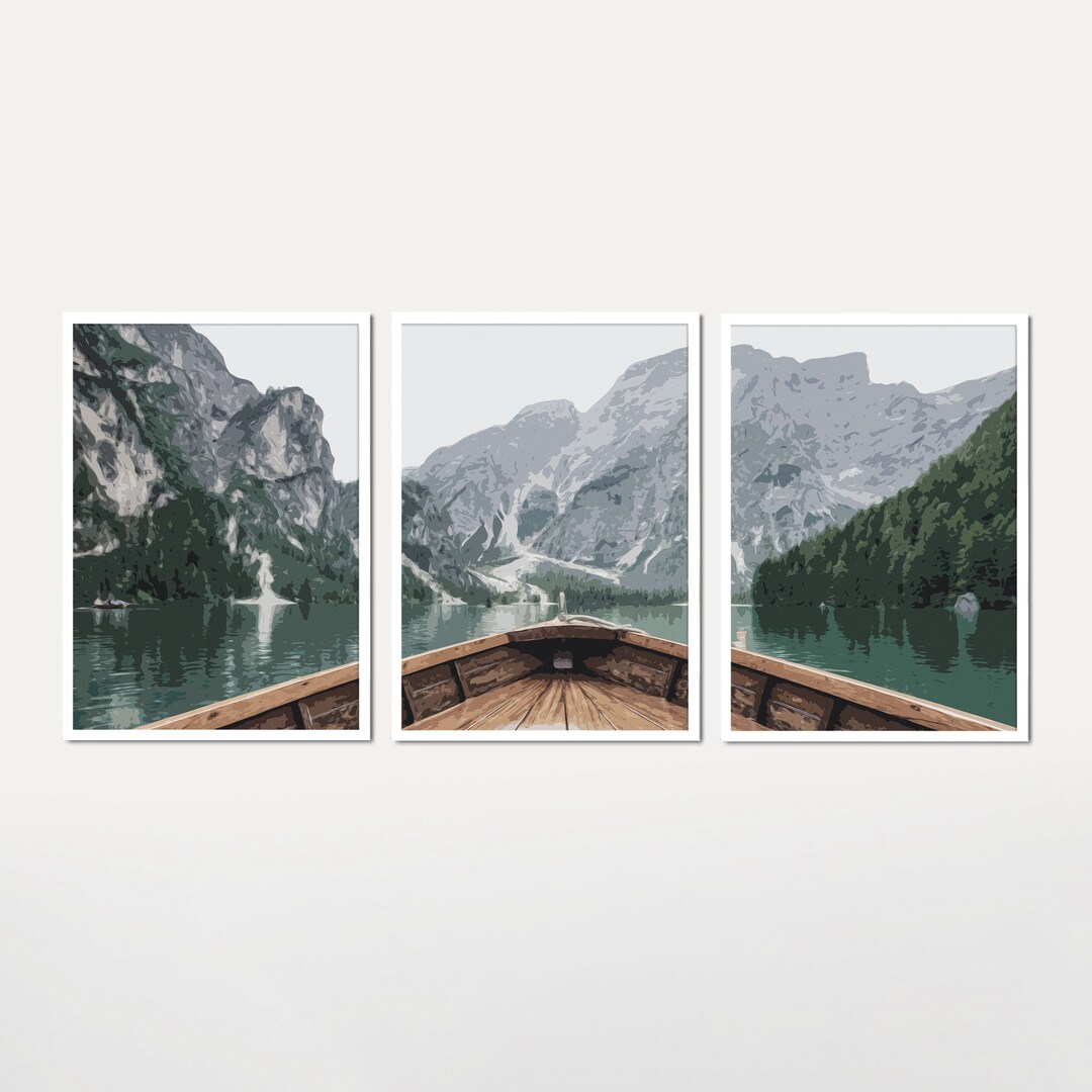 3 Piece Lake Wall Art Print Set of 3 Mountain Landscape Art Lakehouse ...