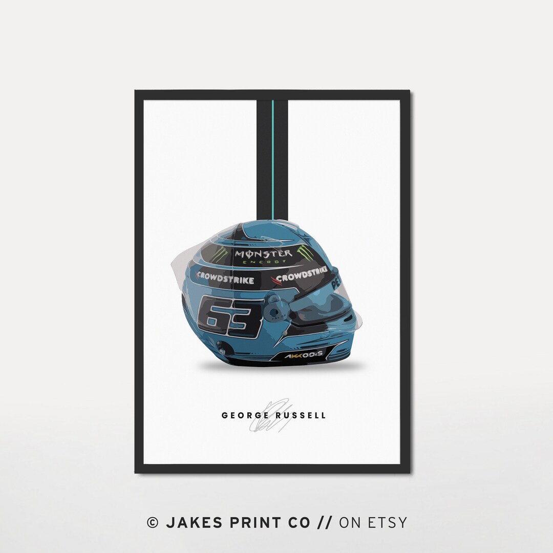 Minimalist George Russell Helmet Formula 1 Poster Signature Digital ...