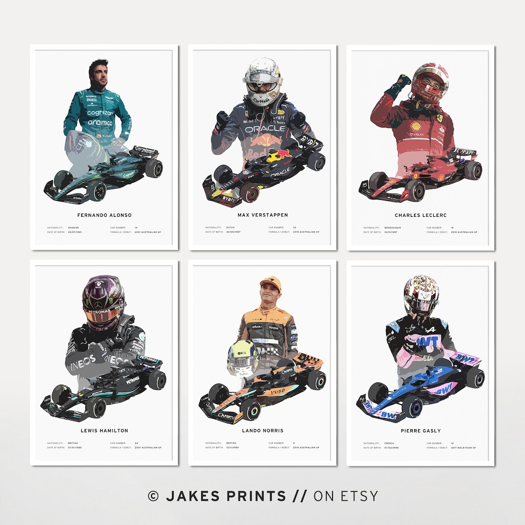 Set of 6 Formula 1 Driver Posters Digital Download Print F1 Wall Art ...