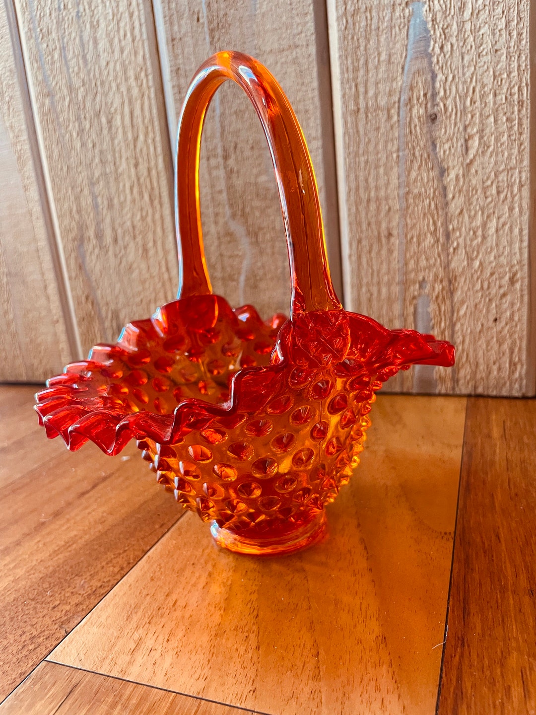 Vintage Fenton Thumbprint Amberina Basket With Ruffled Edges - Etsy