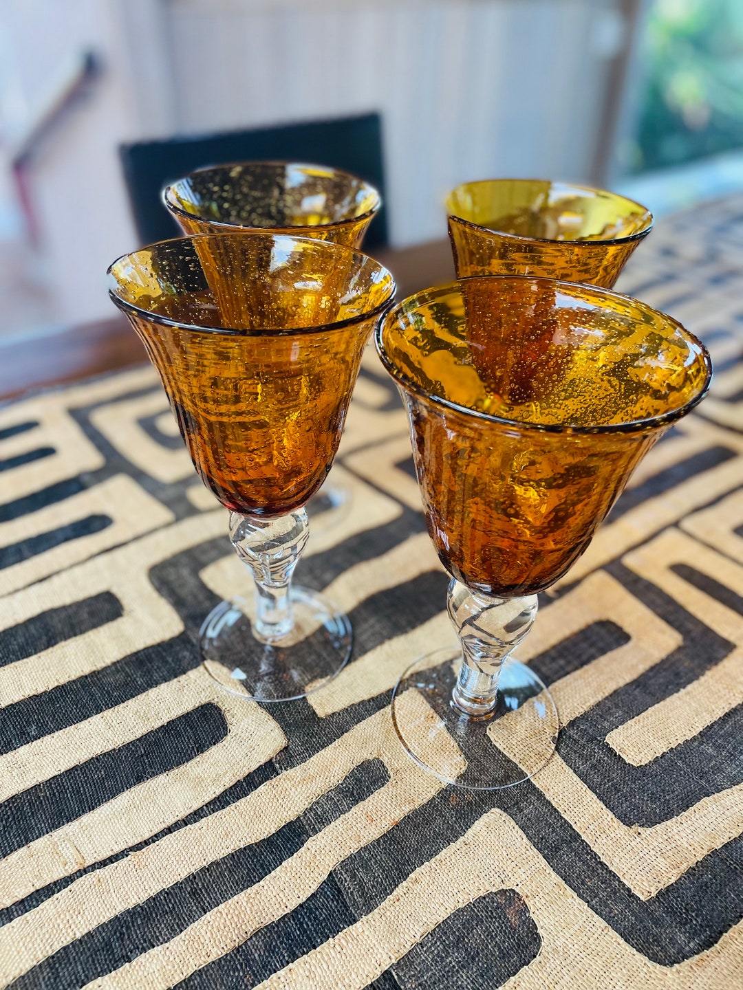 Set of 4 Vintage Large All Purpose Hand Blown Glasses Bubbles Clear ...