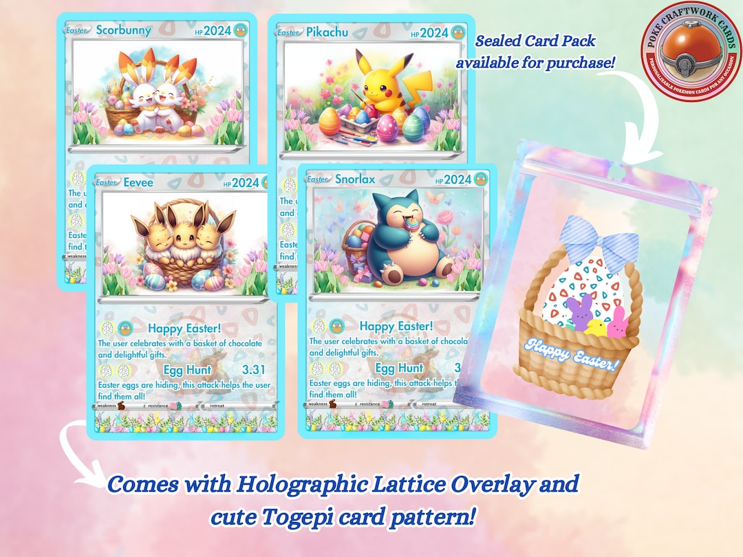 Pokémon Easter Card, Pikachu Easter, Custom Pokémon Card, Pokemon ...