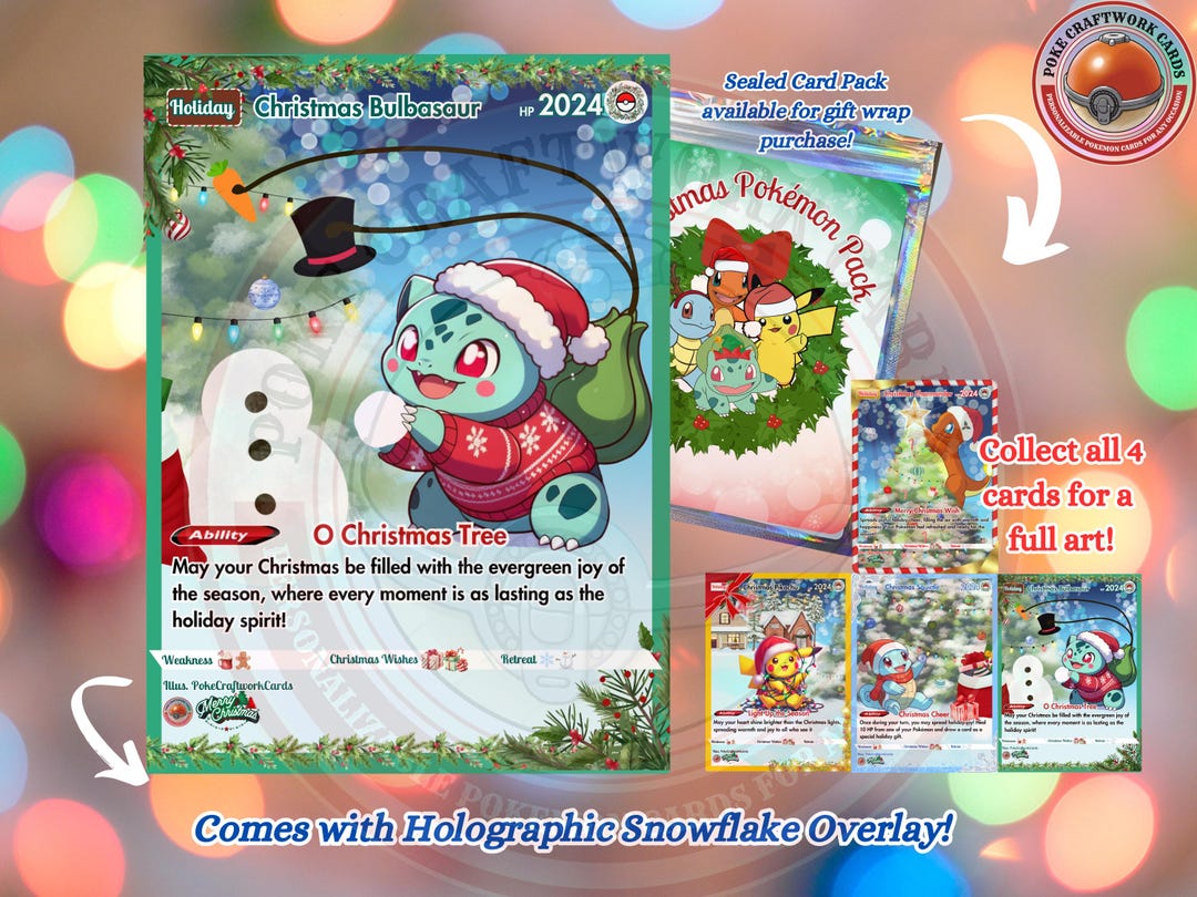 Personalized Pokemon Christmas Cards, Custom Holiday Cards, Bulbasaur ...