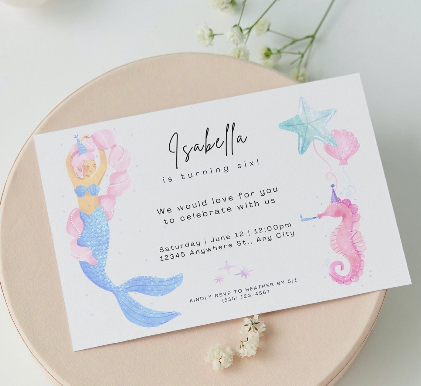 Editable Mermaid Under the Sea Theme Invitation, Girl Ocean Birthday ...