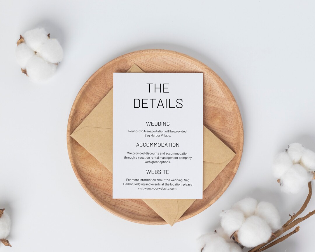 Printable Neutral Wedding Details Card Template, Elegant Neutral ...