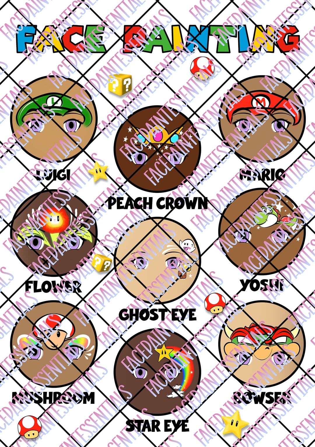 Printable Mario Face Paint Designs Menu Board, Designs for Face ...