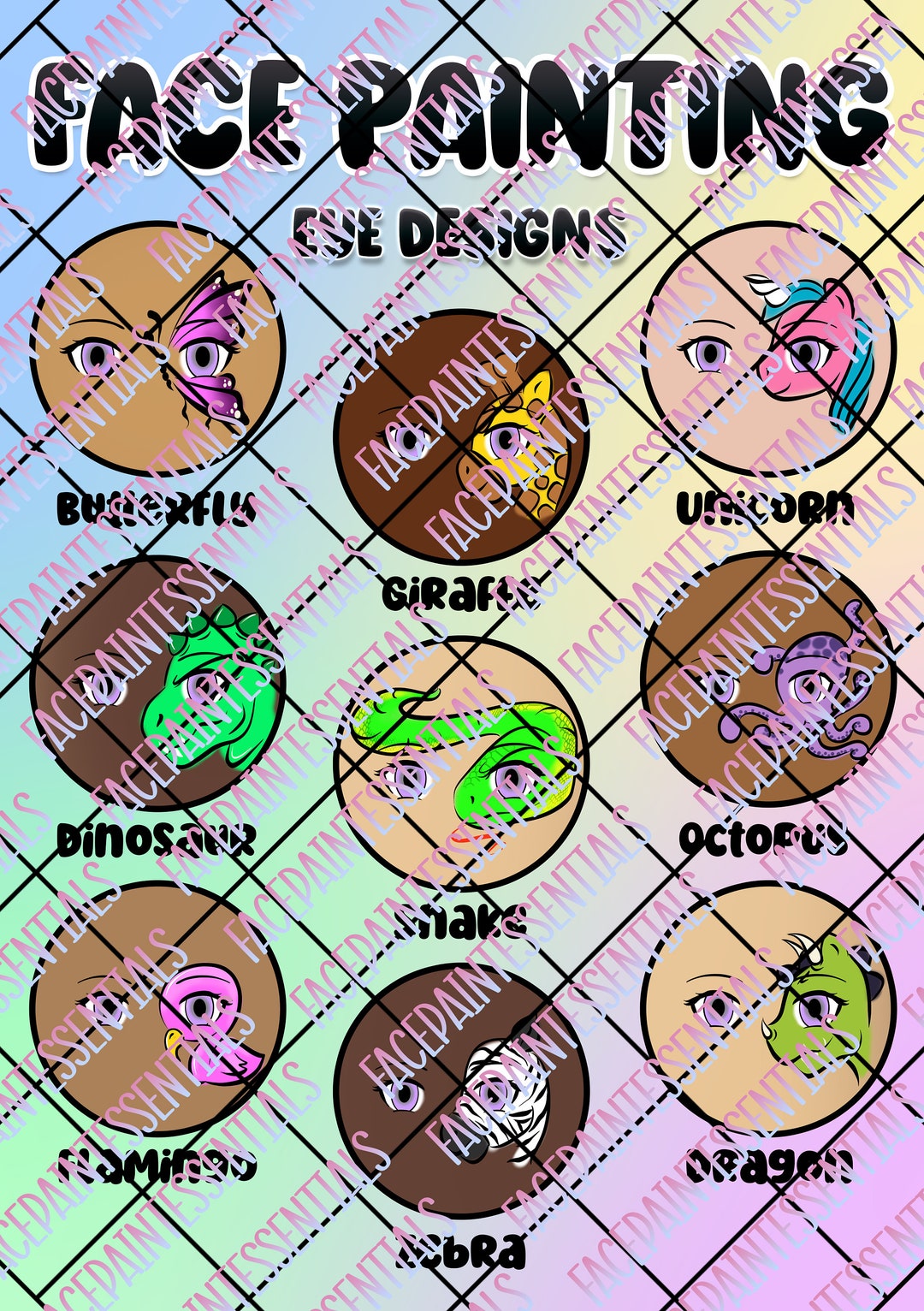 Printable Face Paint Eye Design Menu Board, Eye Designs for Face ...