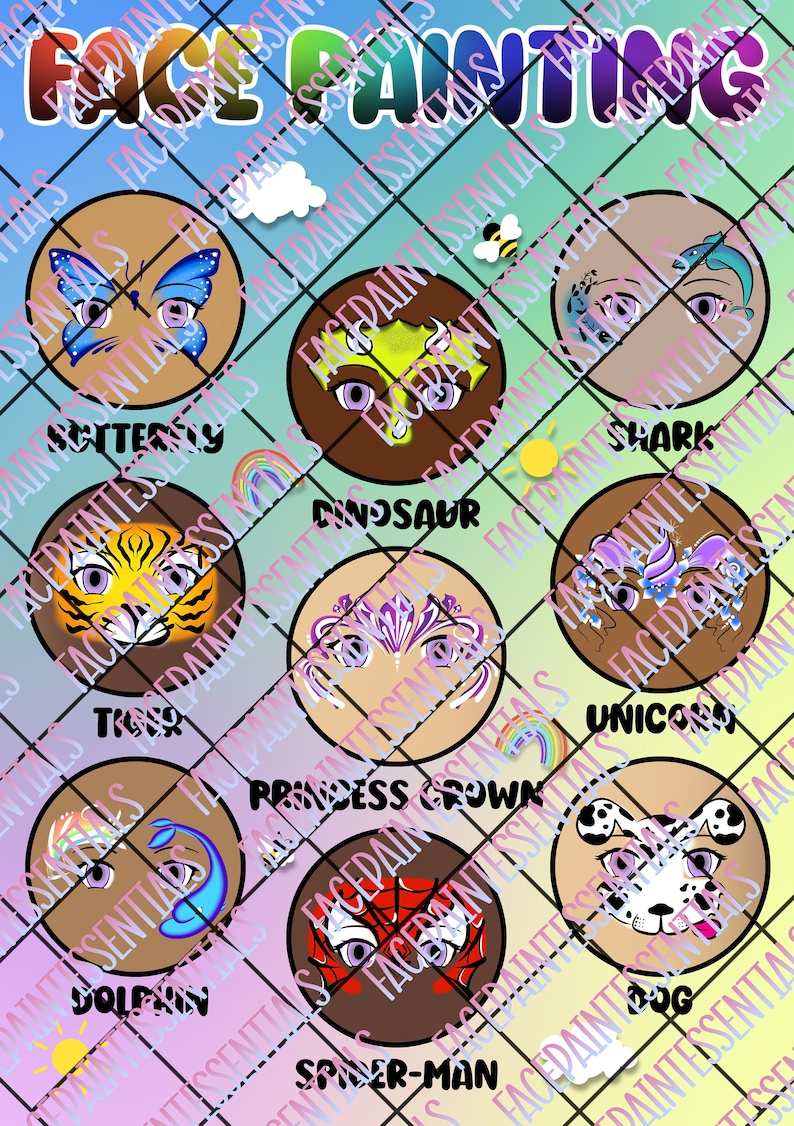 Printable Popular Face Paint Design Board, Designs for Face Painters - Etsy