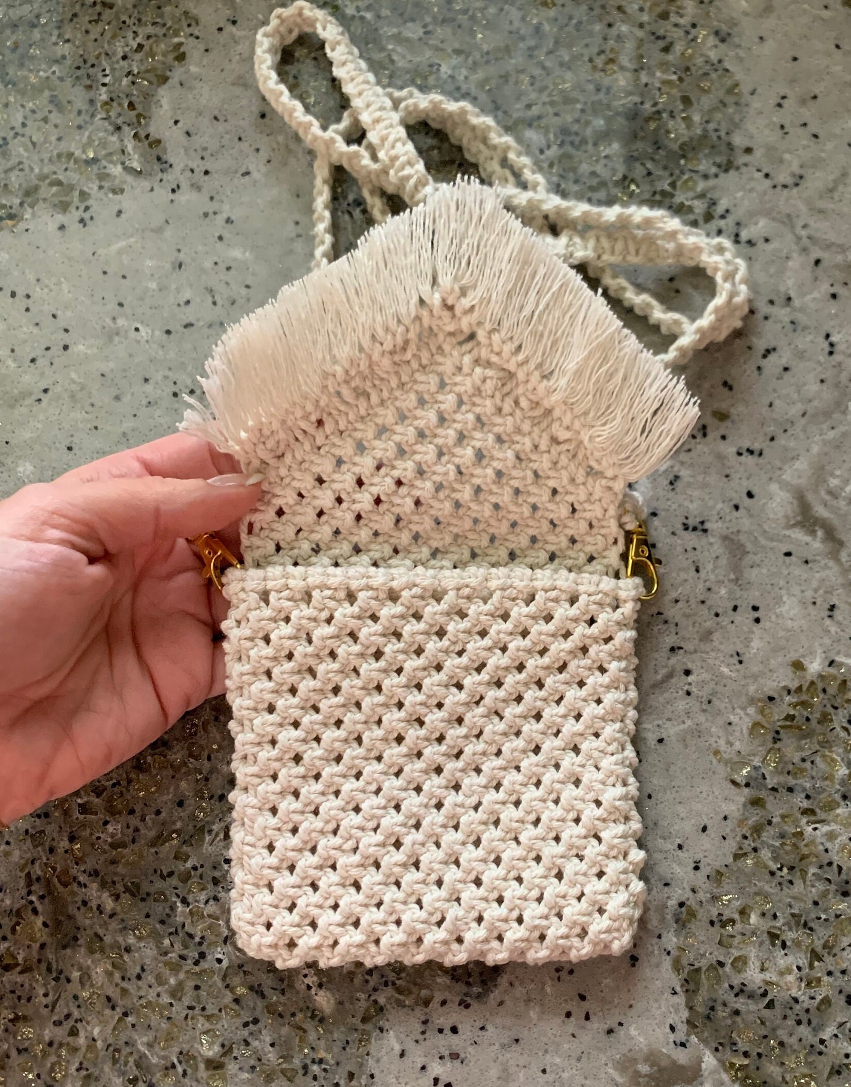 Small Macrame Cross Body Purse Extra Small Ivory Purse Flower Girl ...