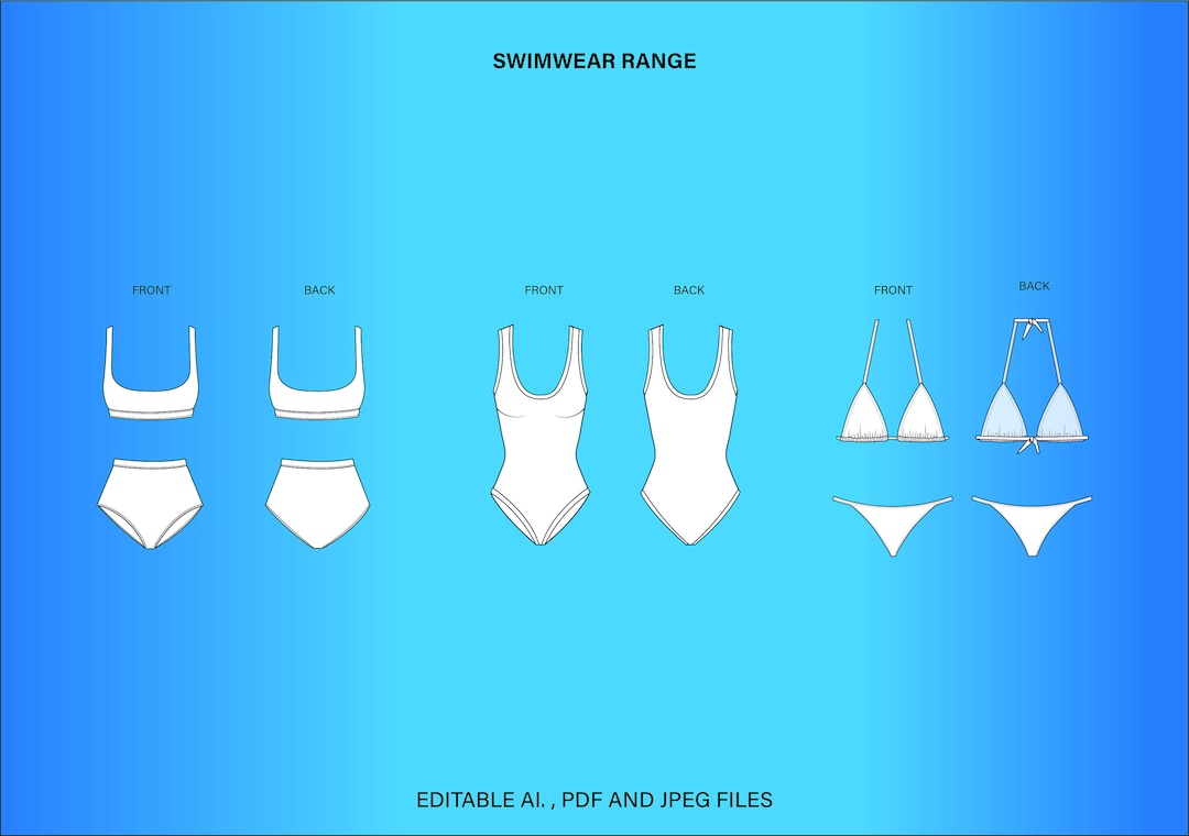 Swimwear CAD Templates • Technical Sketch • Adobe Illustrator • CAD ...