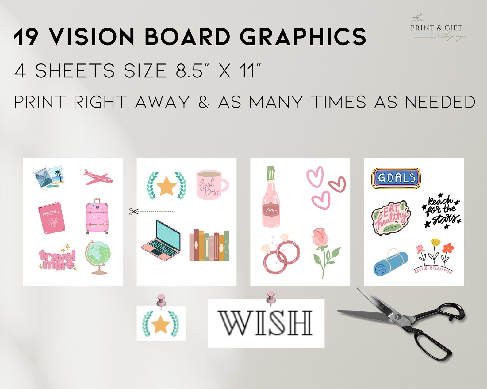 Printable Vision Board Words Alphabetized, Vision Board Graphics ...