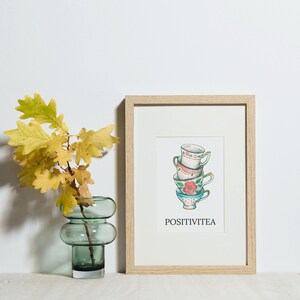 Vintage Tea Cups Digital Print Positivitea, Kitchen Art 4 Different ...