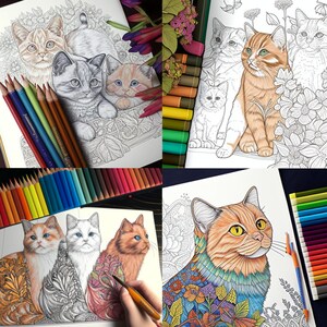 Digital Coloring Book -- Cat Themed Coloring -- 15 Total Pictures - Etsy