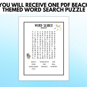 Word Search Puzzle for Kids With Beach Theme | Instant Download ...