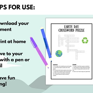 Earth Day Crossword Puzzle for Kids | Instant Download | Printable ...