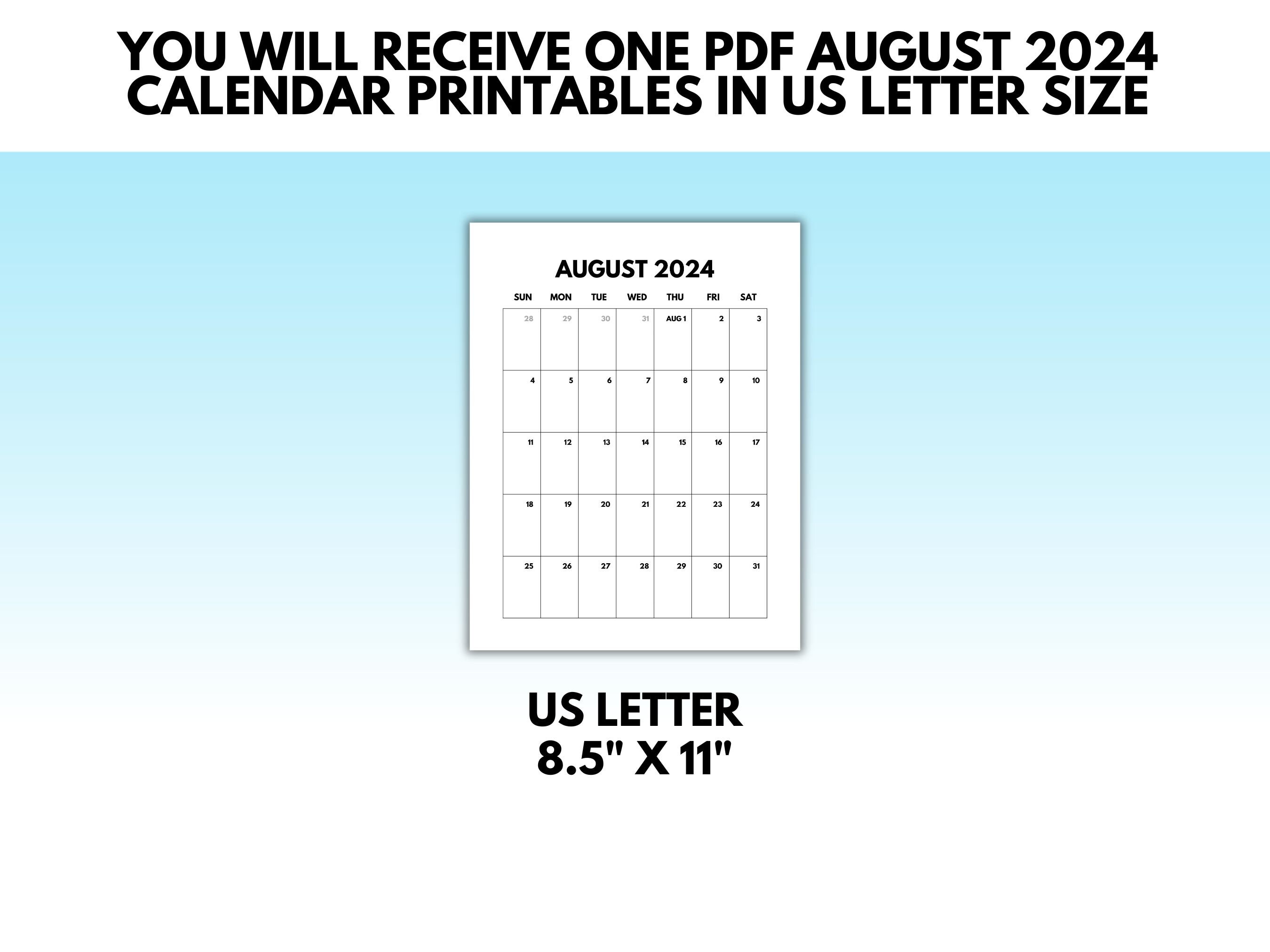 2024 August Printable Calendar Planner Blank Calendar Calendar for ...