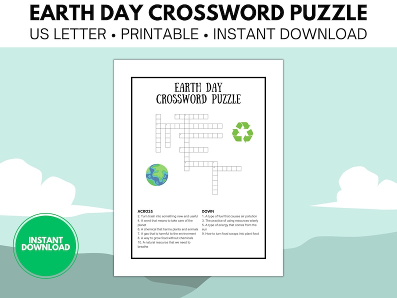 Earth Day Crossword Puzzle for Kids | Instant Download | Printable ...