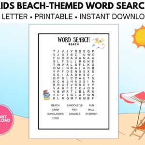 Word Search Puzzle for Kids With Beach Theme | Instant Download ...