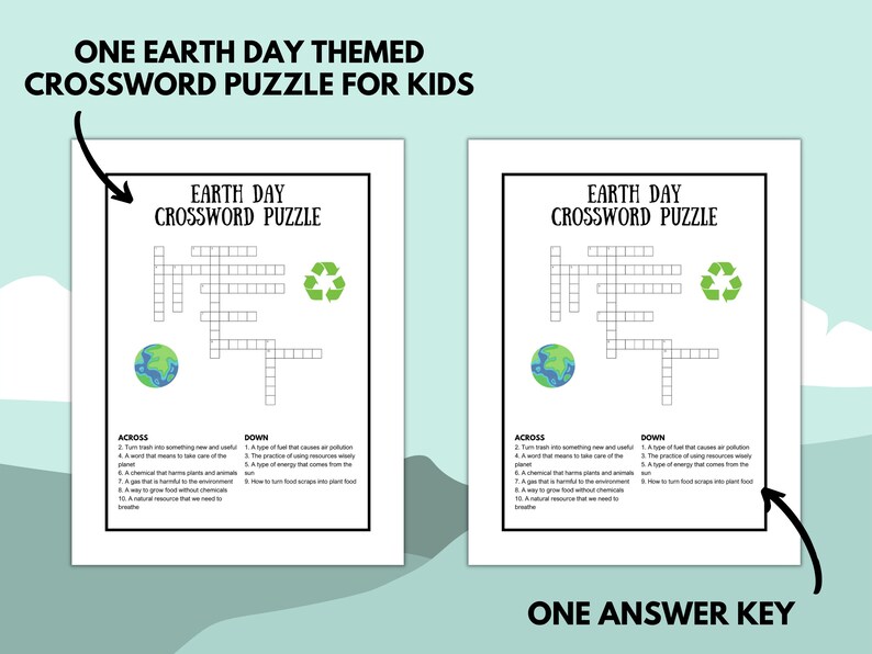 Earth Day Crossword Puzzle for Kids | Instant Download | Printable ...