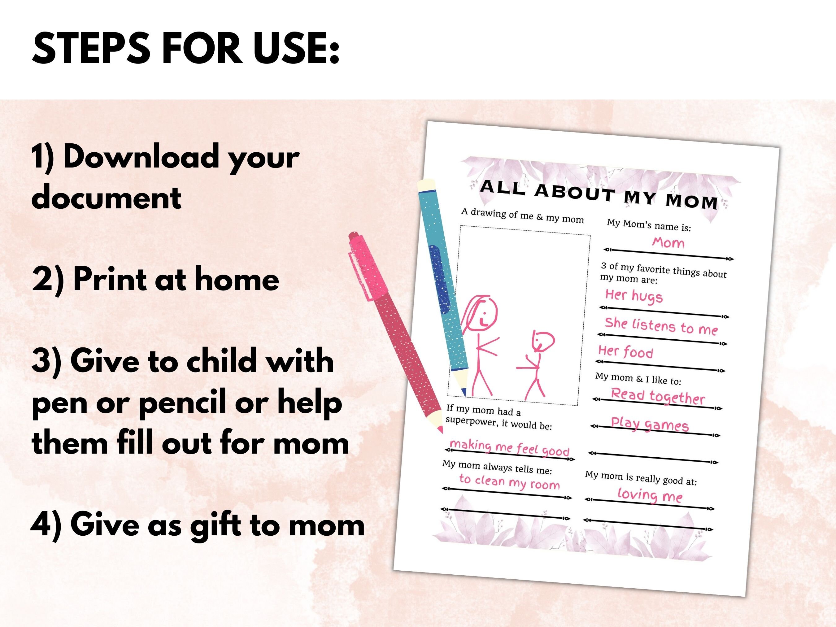 All About My Mom Printable | Instant Printable Gift for Mom | Floral ...