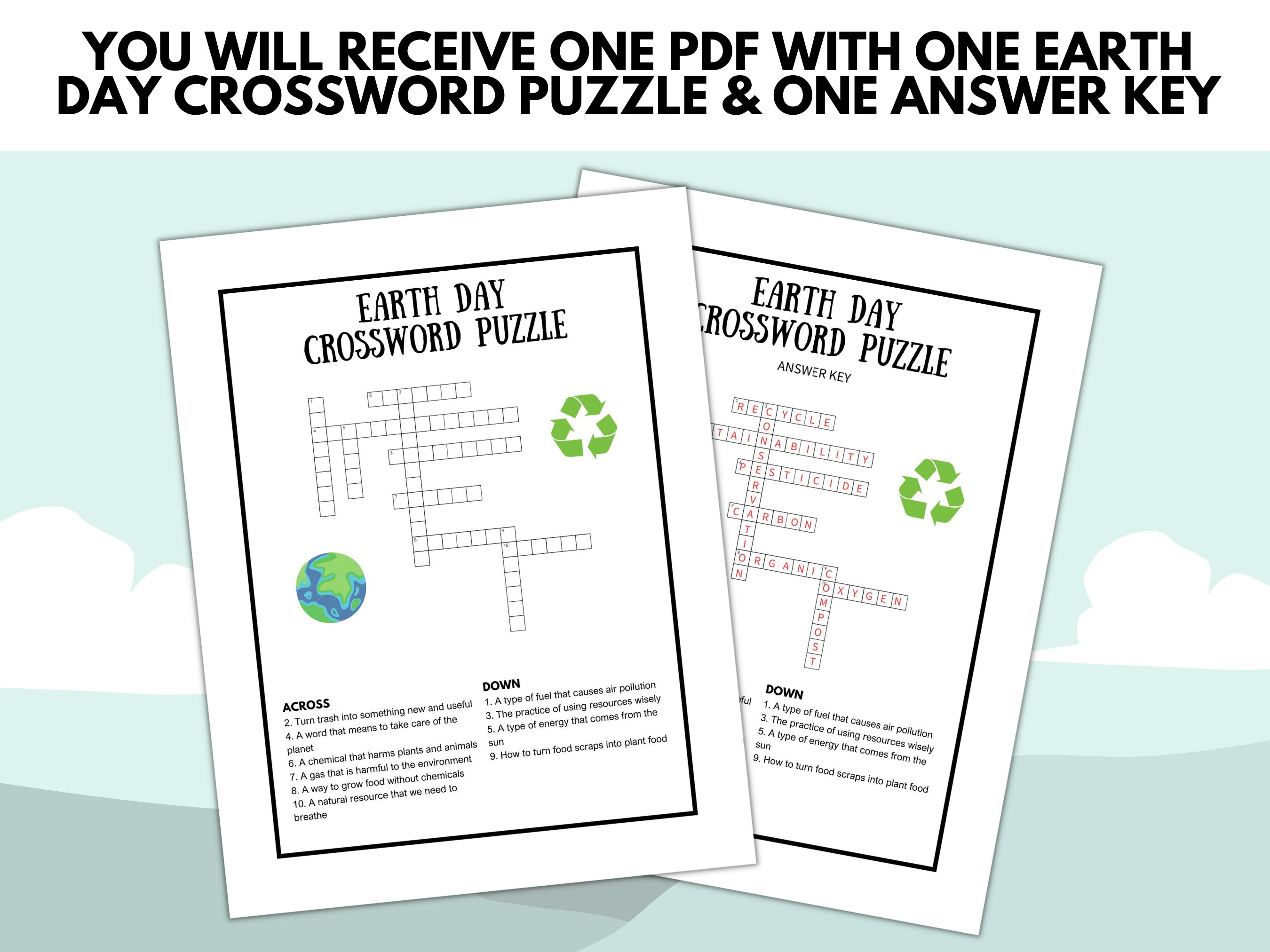 Earth Day Crossword Puzzle for Kids | Instant Download | Printable ...