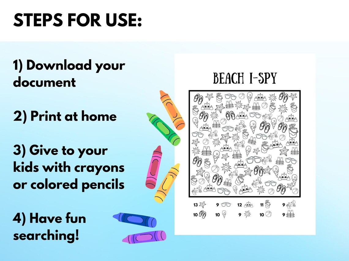 I-spy Puzzle for Kids With Beach Theme | Starfish, Crab, Sandcastle ...