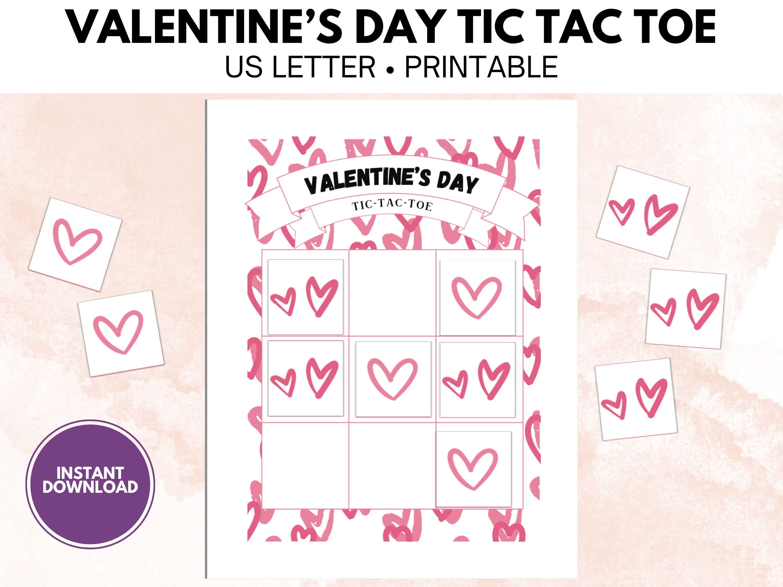 Printable Valentine's Day Tic Tac Toe Game | Instant Printable Activity ...