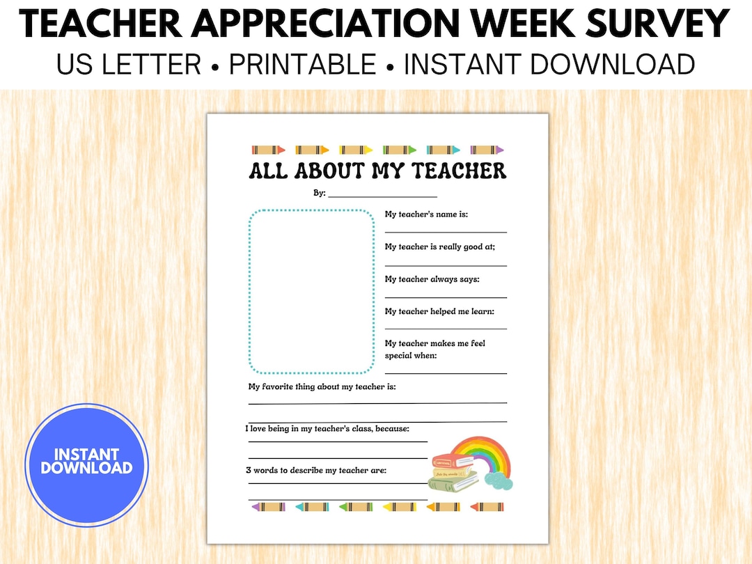 Teacher Appreciation Week Printable, Teacher Survey, Teacher Printable ...